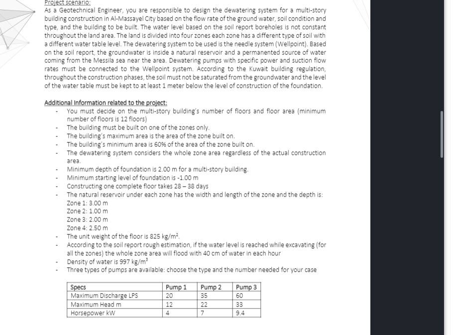 Solved: Design, and analyze a temporary dewatering system during the ...