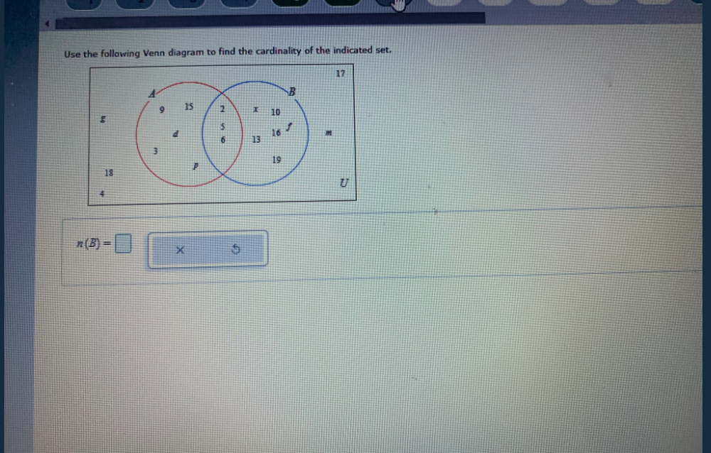 Solved: Use the following Venn diagram to find the cardinality of the indicate - TutorBin