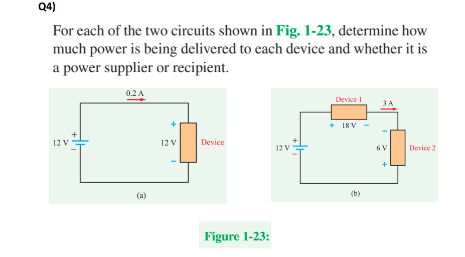 Solved: Q4) For each of the two circuits shown in Fig. 1-23, determine how muc - TutorBin