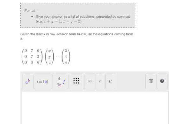 Solved: Format: • Give your answer as a list of equations, separated by ...