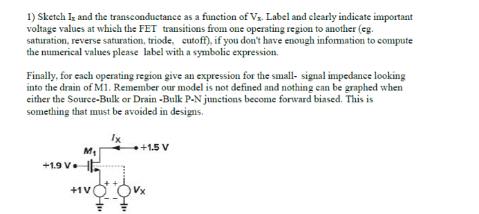 Solved: 1) Sketch Ix and the transconductance as a function of Vx. Label and c - TutorBin