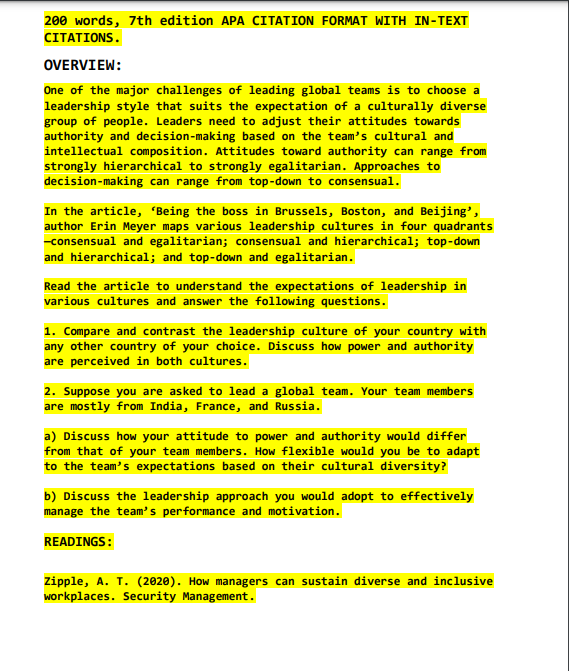 Solved: 200 words, 7th edition APA CITATION FORMAT WITH IN-TEXT ...