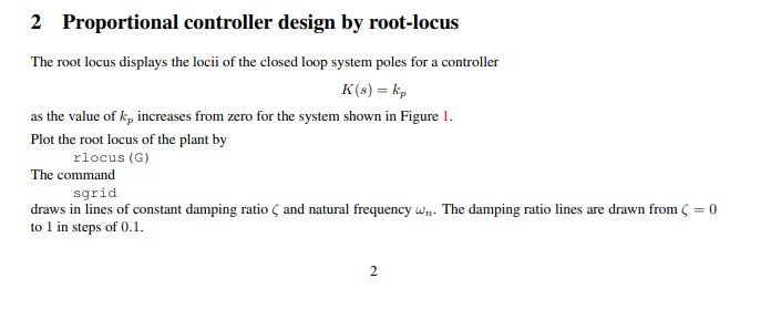Solved 2 Proportional Controller Design By Root Locus The Root Locus