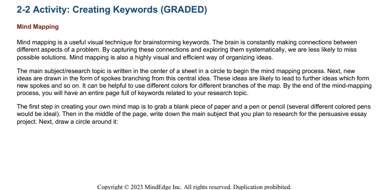 Solved: 2-2 Activity: Creating Keywords (GRADED) Mind Mapping Mind ...