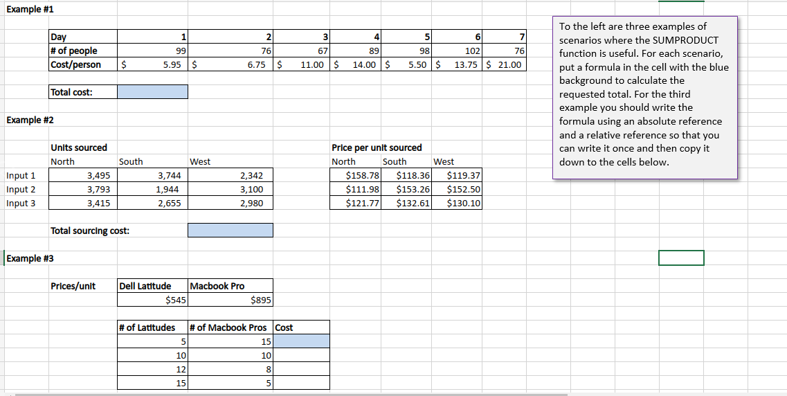 Solved: Example #1 Day # of people Cost/person Input 1 Input 2 Input 3 ...