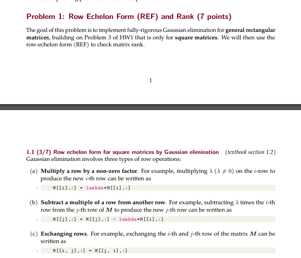 Solved: Problem 1: Row Echelon Form (REF) and Rank (7 points) The goal ...