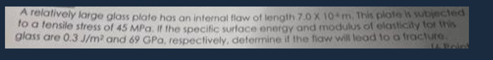 Solved: A relatively large glass plate has an internal flaw of length 7 ...