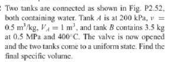 Solved: Two tanks are connected as shown in Fig. P2.52,both containing ...