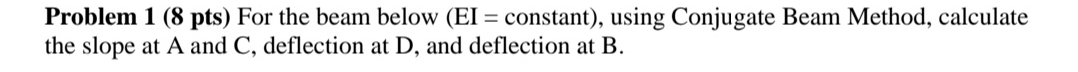 Solved: Problem 1 For the beam below (EI = constant), using Conjugate Beam M - TutorBin