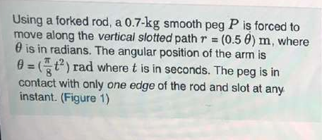 Solved: Using a forked rod, a 0.7-kg smooth peg P is forced to move ...