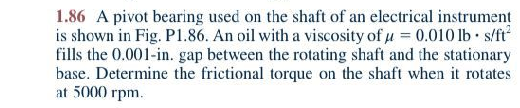 Solved: A pivot bearing used on the shaft of an electrical instrument ...