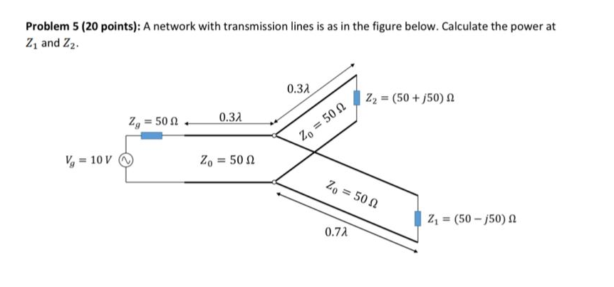 Solved Problem 5 20 Points A Network With Transmission Lines Is As In The Tutorbin 
