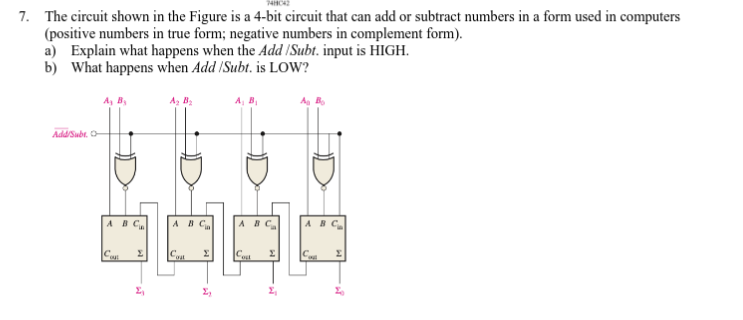Solved 7 The Circuit Shown In The Figure Is A 4 Bit Circuit That Can Add Or Tutorbin